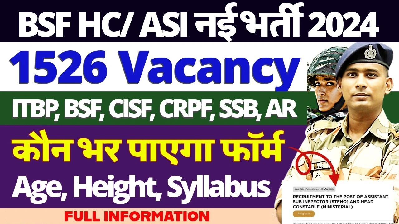BSF HC Ministerial and ASI, Steno Online Form 2024 (1526 Post ...